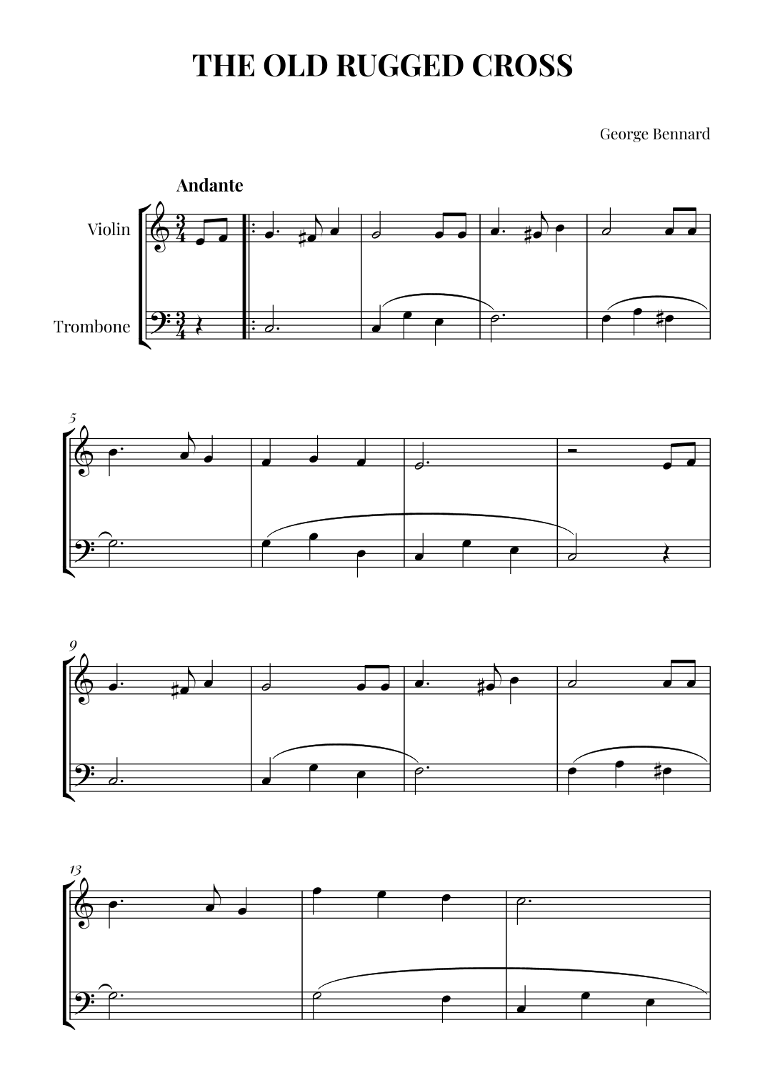 The Old Rugged Cross - Violin and Trombone (arr. Leonardo Mioto ...