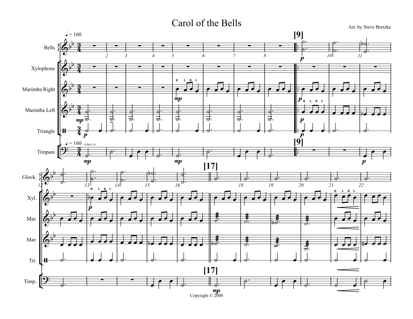 Carol of the Bells (arr. Steve Bretzke) by Ukrainian Folk Song Sheet ...