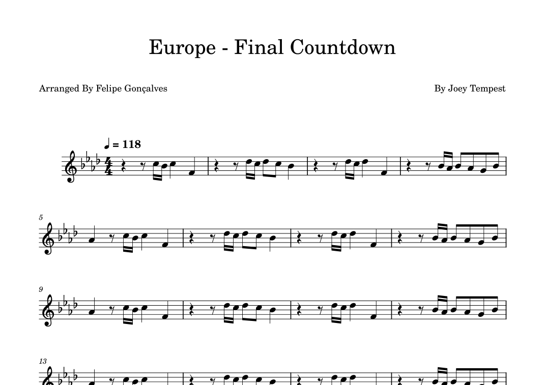 Final Countdown (arr. Felipe Gonçalves) by Europe Sheet Music for Oboe ...