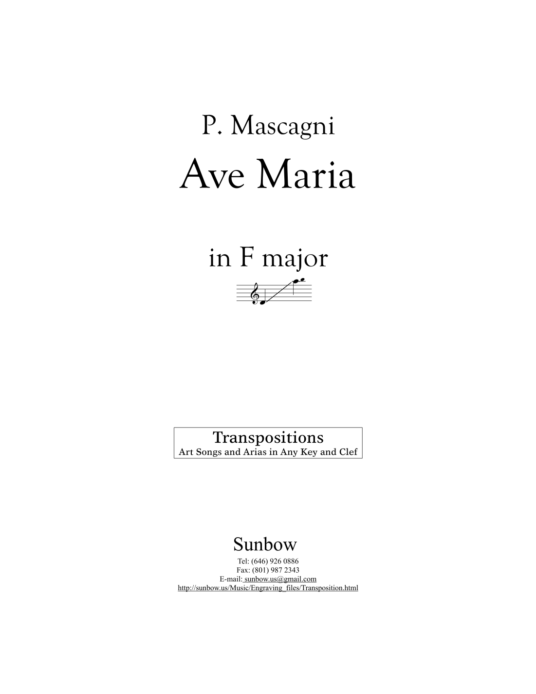 Mascagni: Ave Maria (Original key: F major) (arr. Sunbow) by Pietro ...