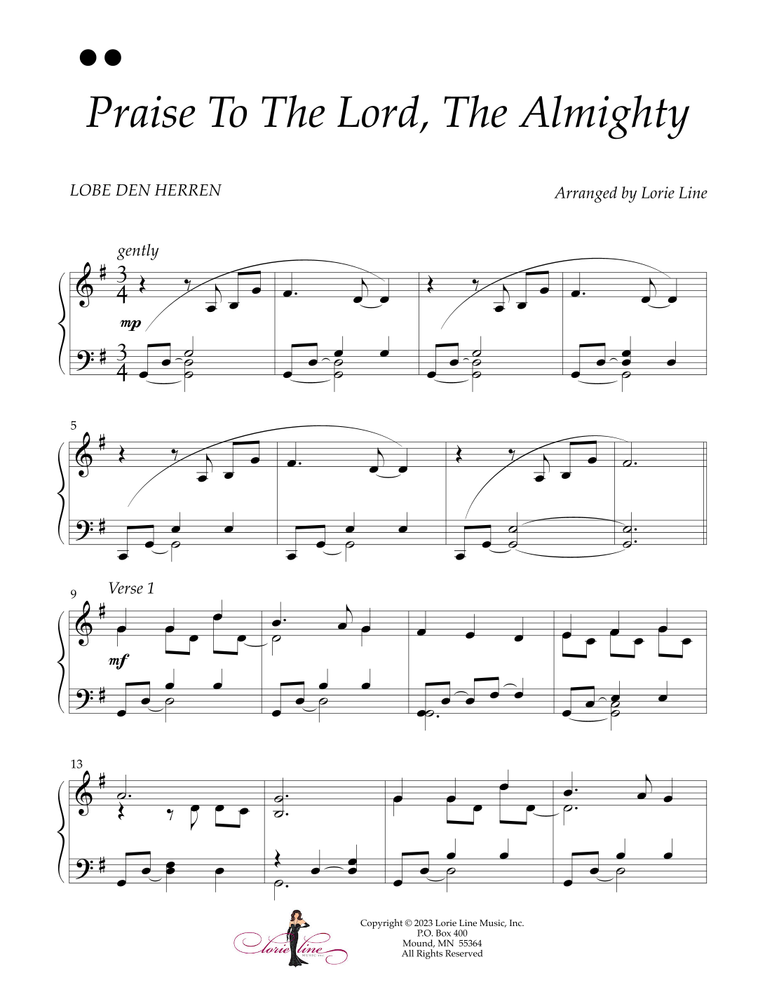 Praise To The Lord, The Almighty (arr. Lorie Line) by Lorie Line Sheet ...