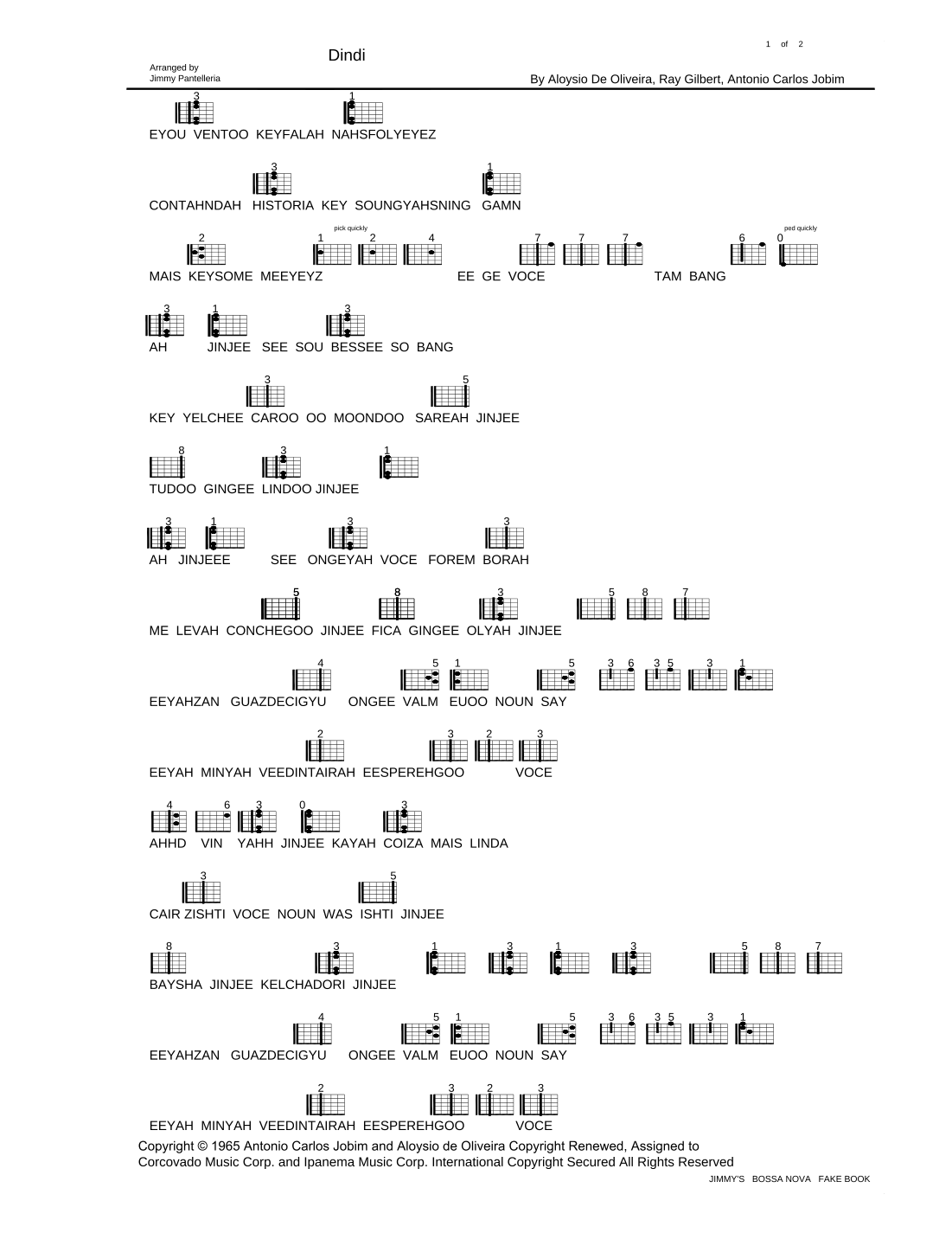 Dindi (arr. Jimmy Pantelleria) by Antonio Carlos Jobim Sheet Music for ...