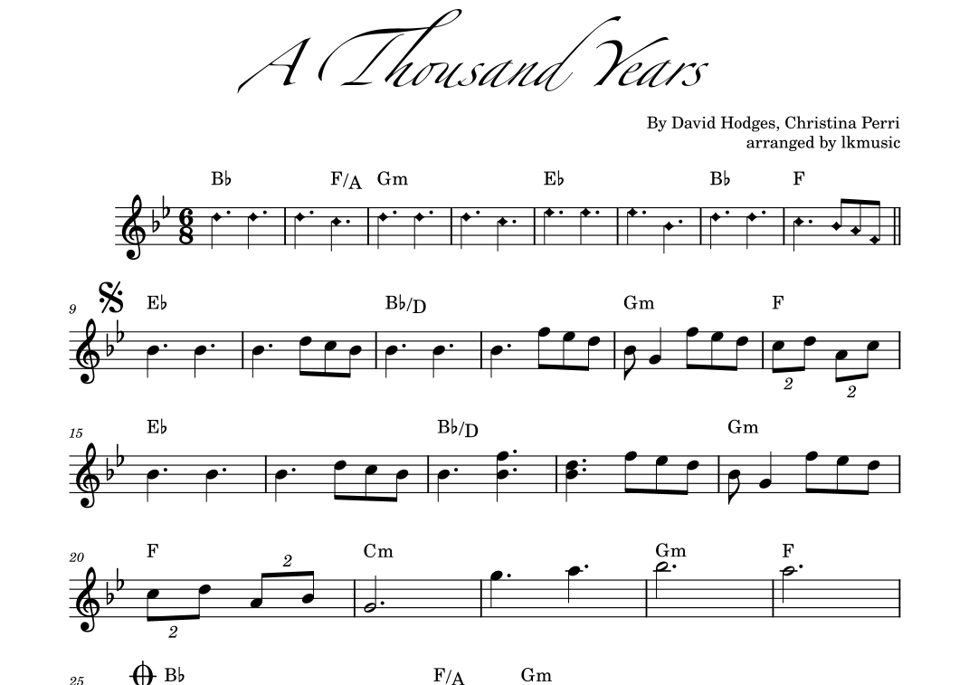 A Thousand Years (arr. Lkmusic) by Christina Perri Sheet Music for ...