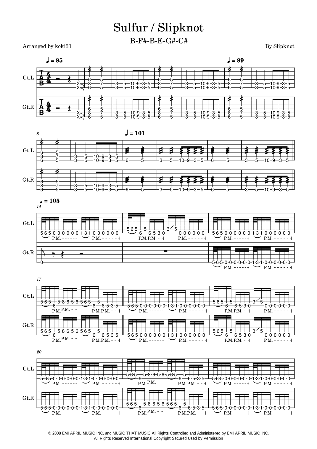 Sulfur (arr. koki31) by Slipknot Sheet Music for Guitar Tab at Sheet ...