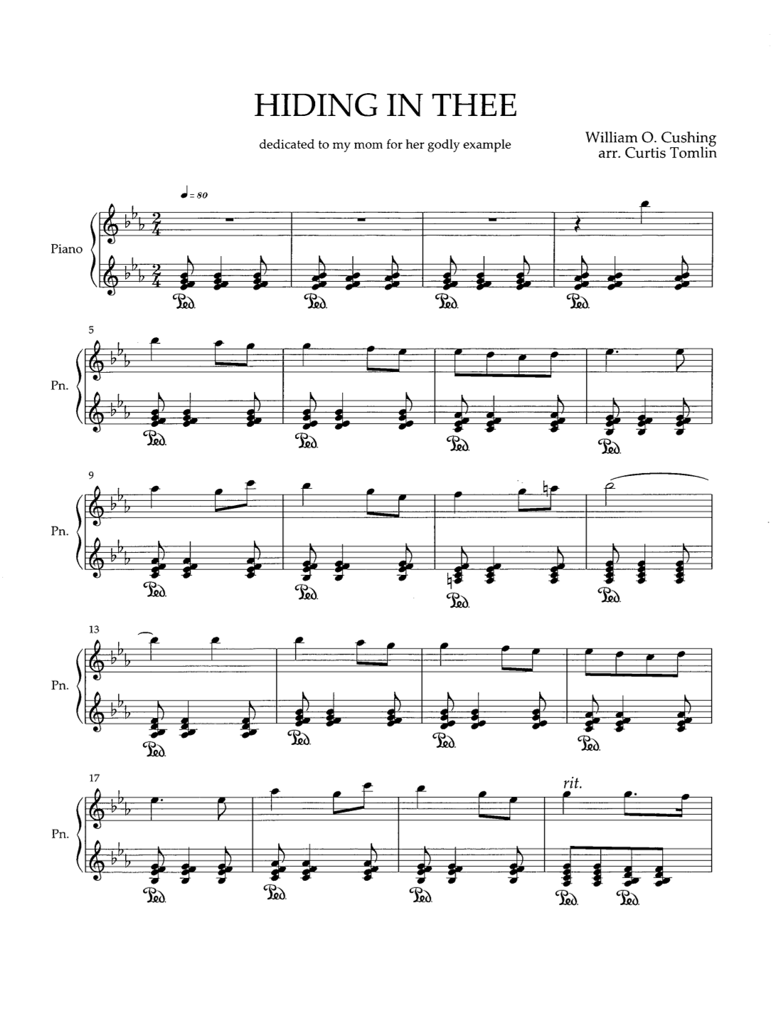 Hiding in Thee (arr. Curtis Tomlin) by William O. Cushing Sheet Music ...