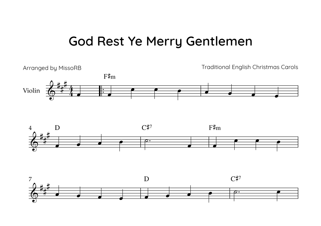 God Rest Ye Merry Gentlemen - Trombone in F# Minor With Chords - Easy ...