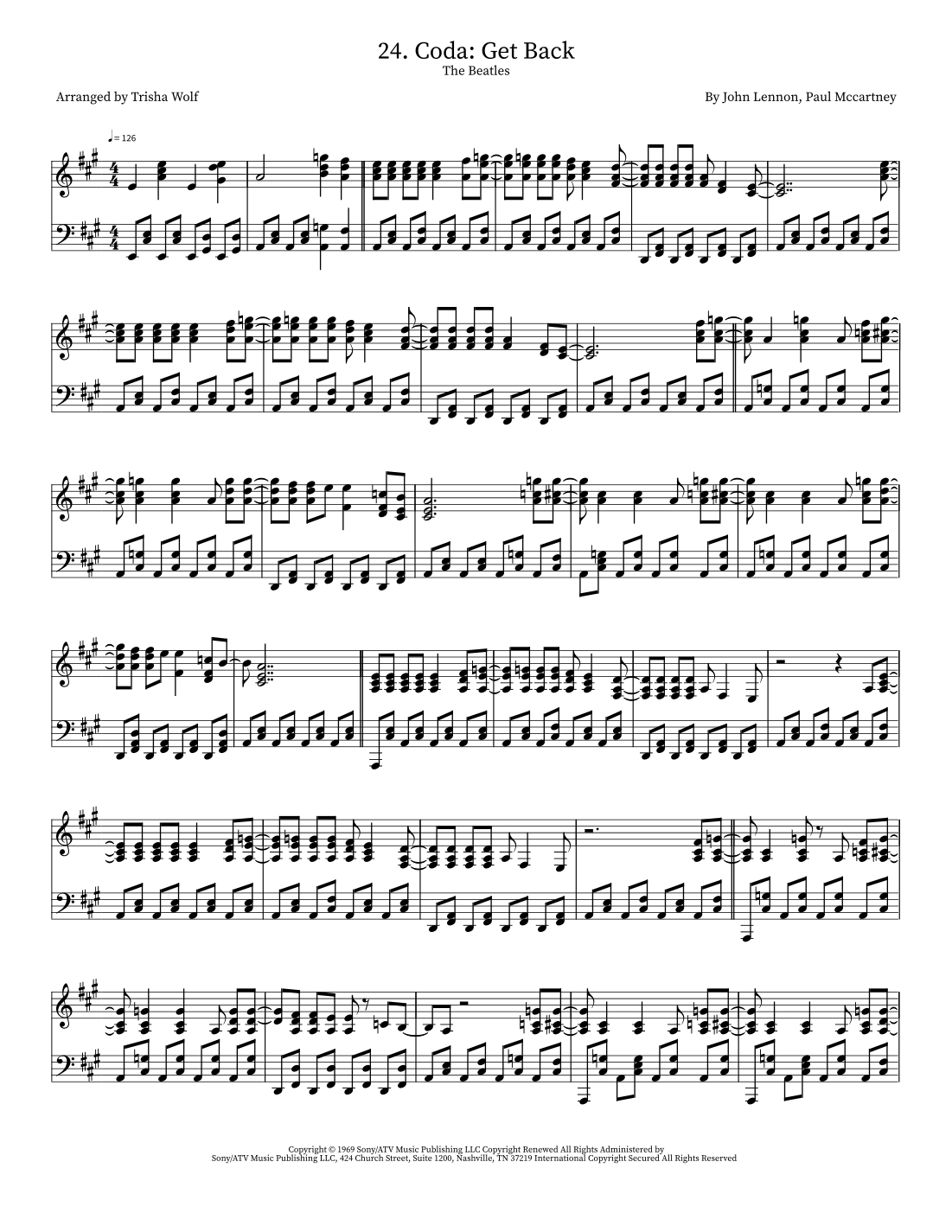 Get Back (arr. Trisha Wolf) by The Beatles Sheet Music for Piano Solo ...