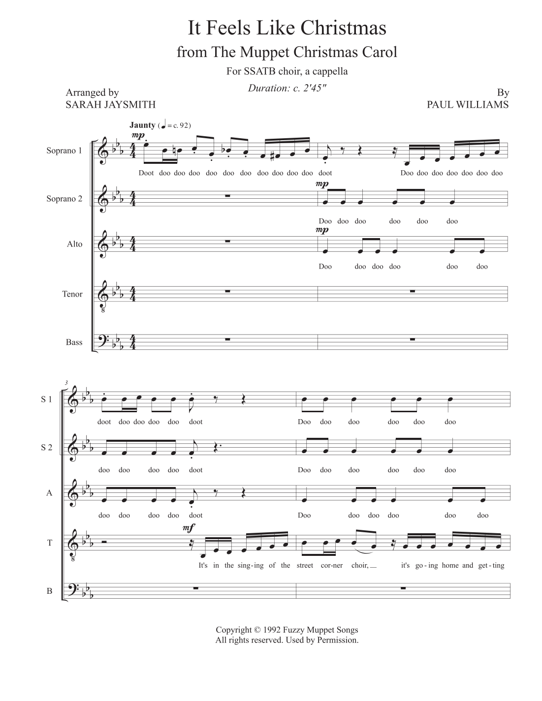 It Feels Like Christmas (arr. Sarah Jaysmith) by Paul Williams Sheet ...