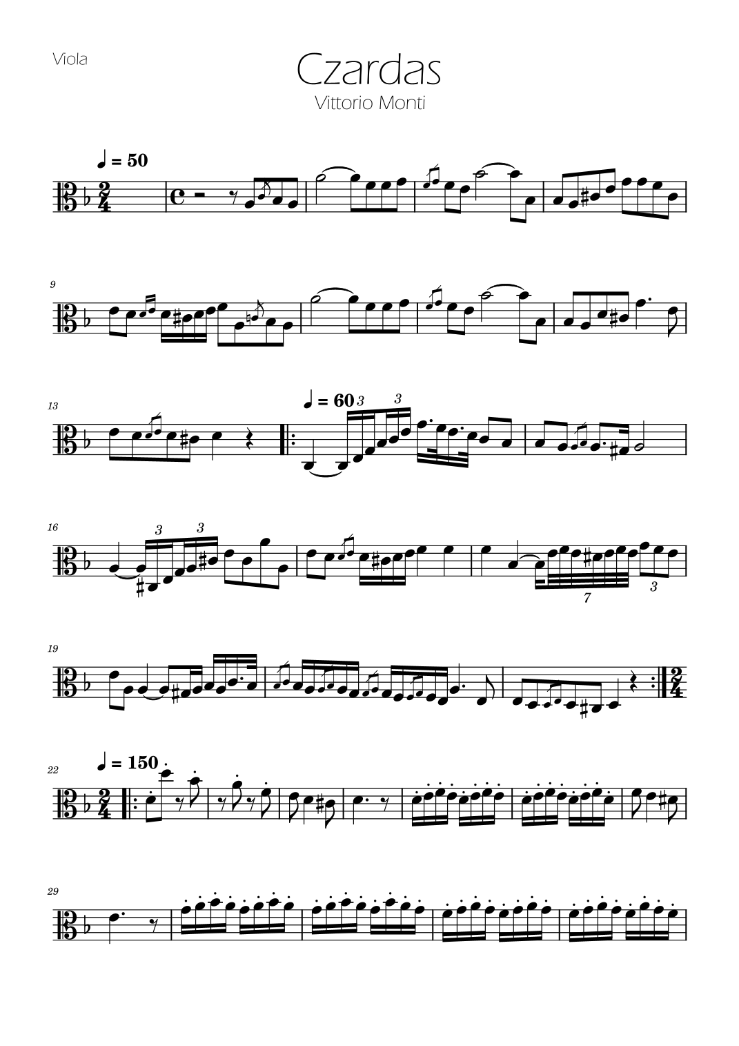 Czardas - Viola Solo (arr. Ygor Nunes) by Vittorio Monti Sheet Music ...