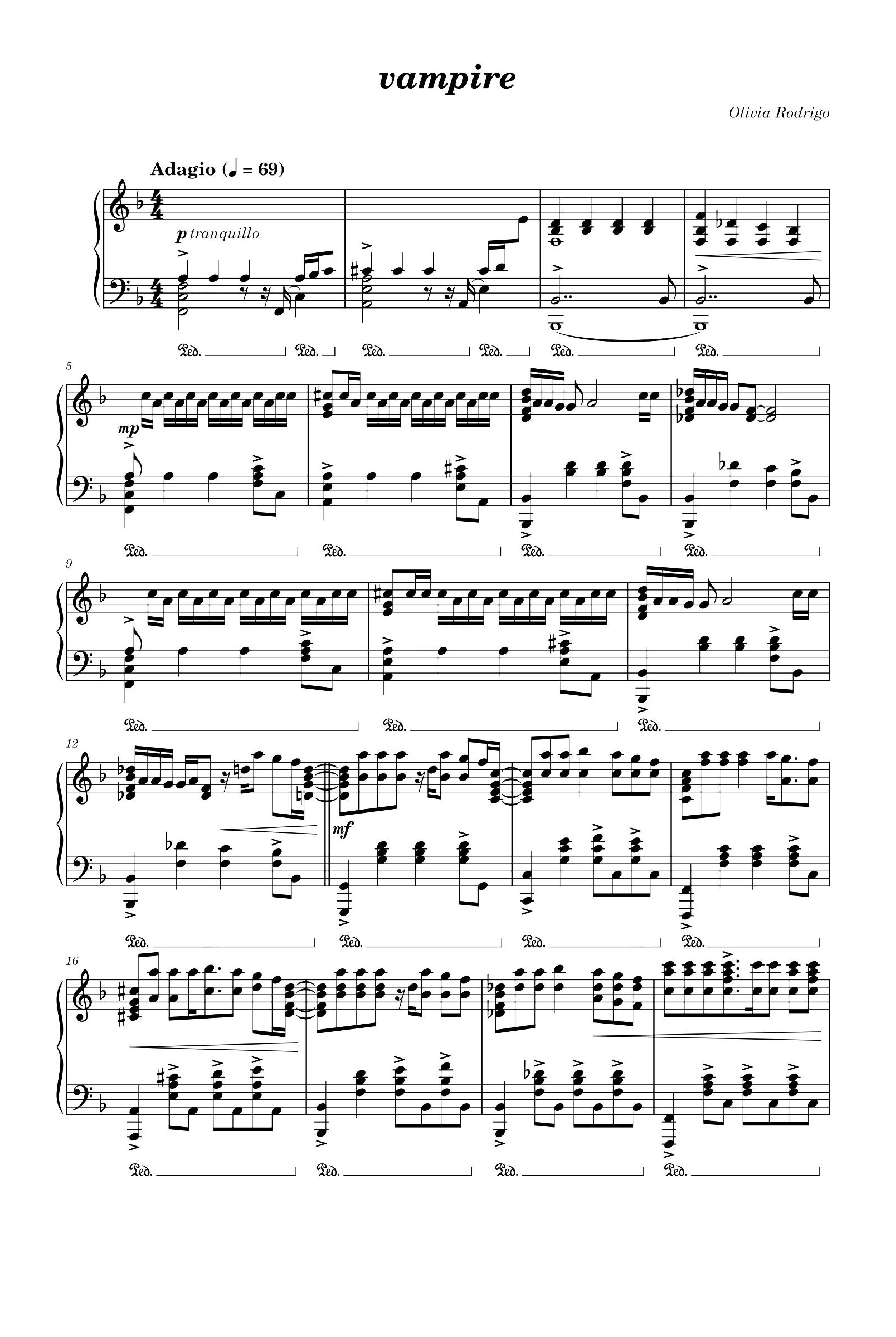 Vampire (arr. Olivia Rodrigo) by Olivia Rodrigo Sheet Music for Piano ...