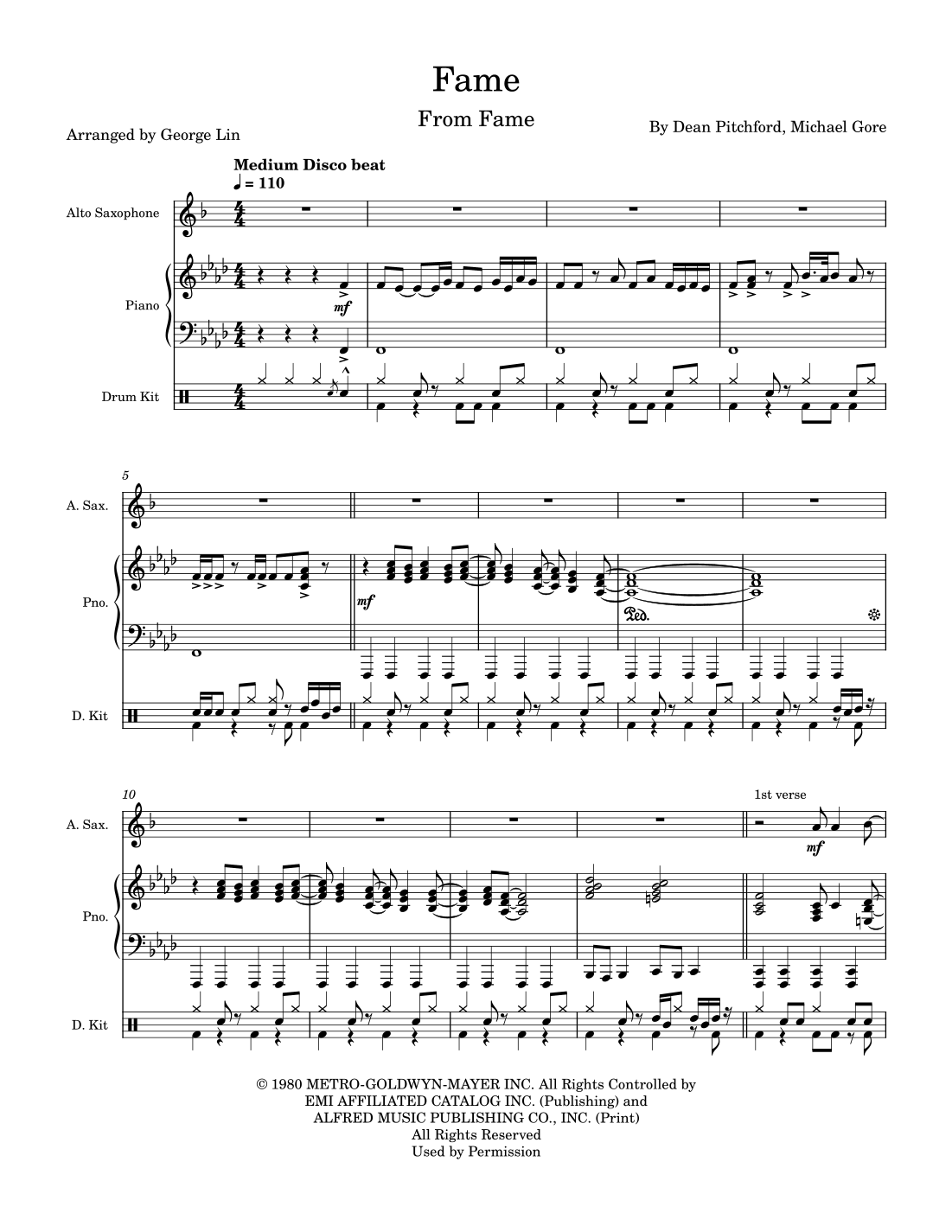 Fame (arr. George Lin) par Irene Cara Partitions pour Saxophone Alto et ...