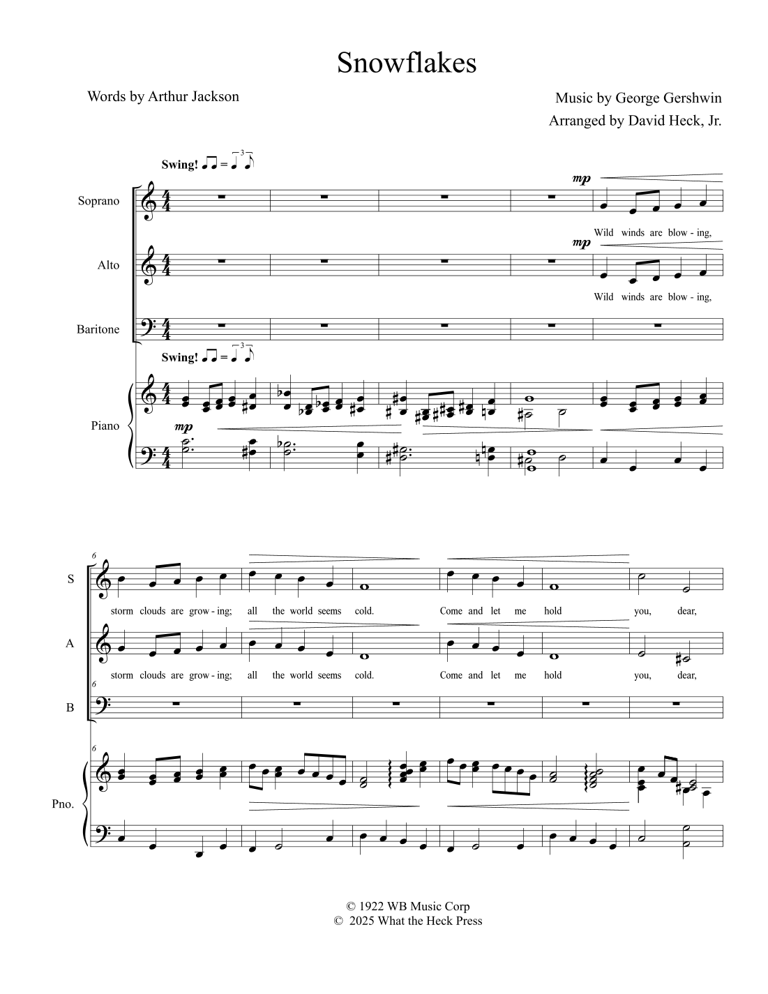 Snowflakes (arr. David Heck, Jr.) by Arthur Jackson Sheet Music for SAB ...