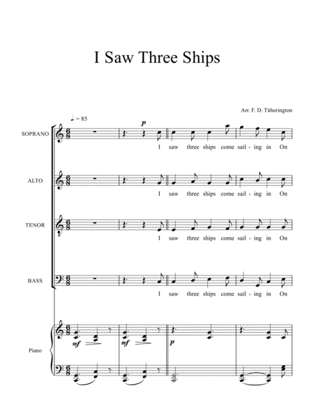 I Saw Three Ships (arr. FD Titherington) Sheet Music | Trad | SATB Choir