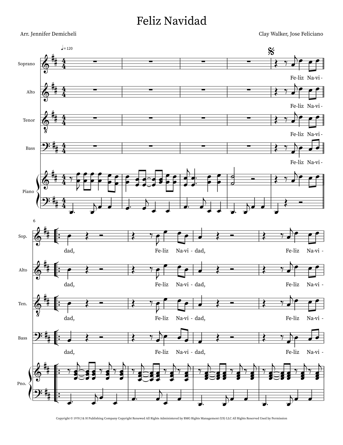 Feliz Navidad (arr. Jennifer Demicheli) by Clay Walker Sheet Music for SATB Choir at Sheet Music ...
