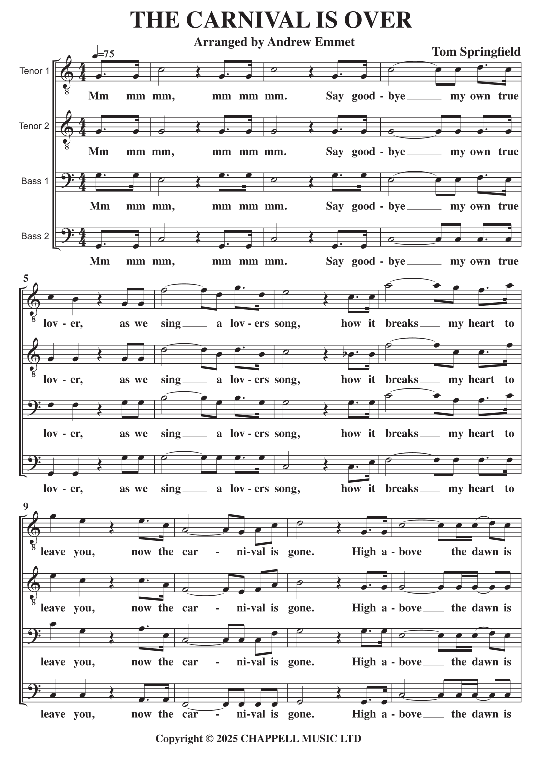 Carnival Is Over (Goodbye True Lover) (arr. Andrew Emmet) por Frank ...