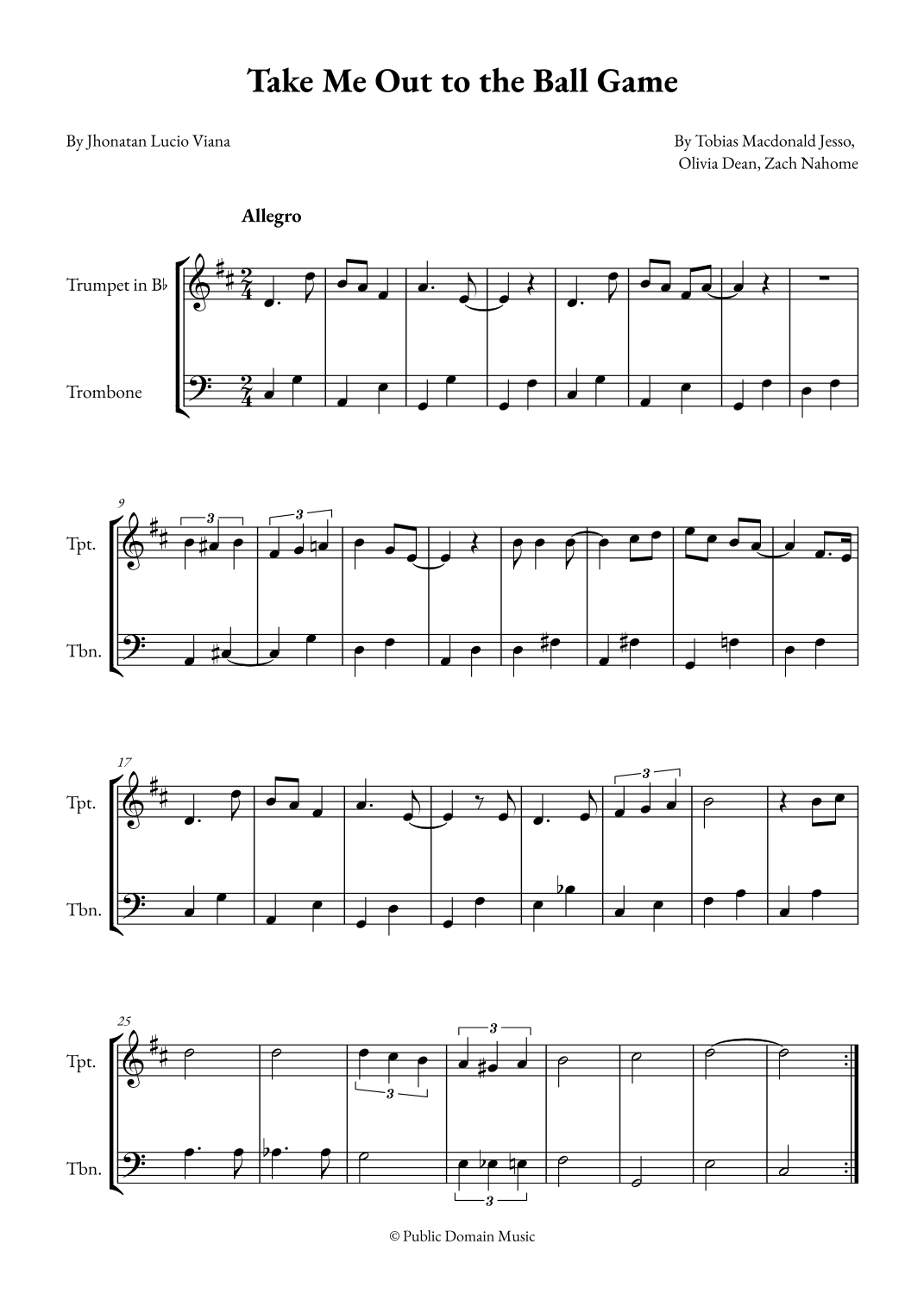 Take Me Out to the Ball Game (arr. Jhonatan Lucio Viana) by Albert von ...