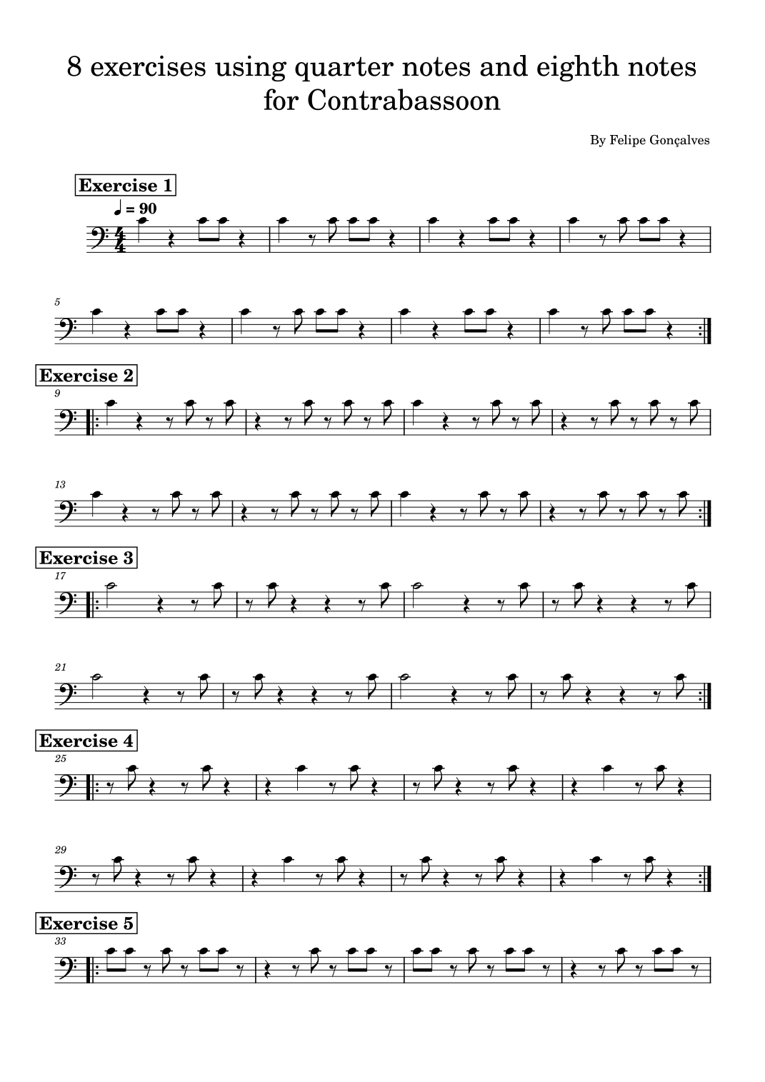 8 exercises using quarter notes and eighth notes for Contrabassoon by ...
