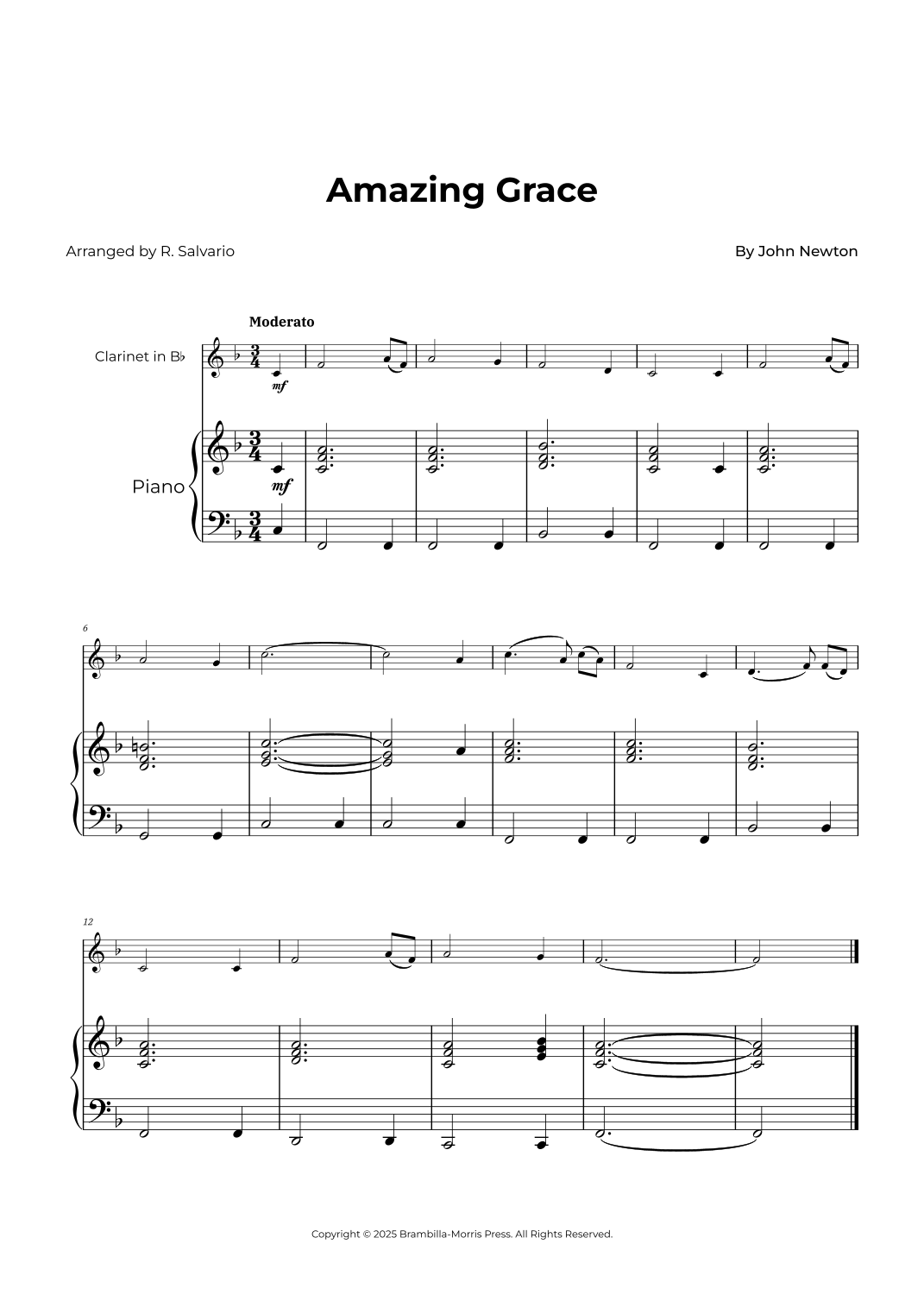 Amazing Grace - Clarinet (With Piano Accompaniment) (arr. R. Salvario ...