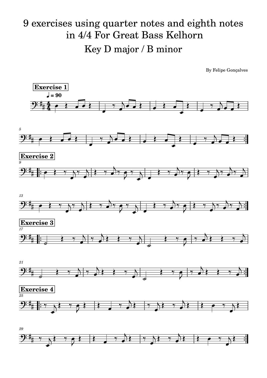 9 exercises using quarter notes & eighth notes for Bass Kelhorn by ...