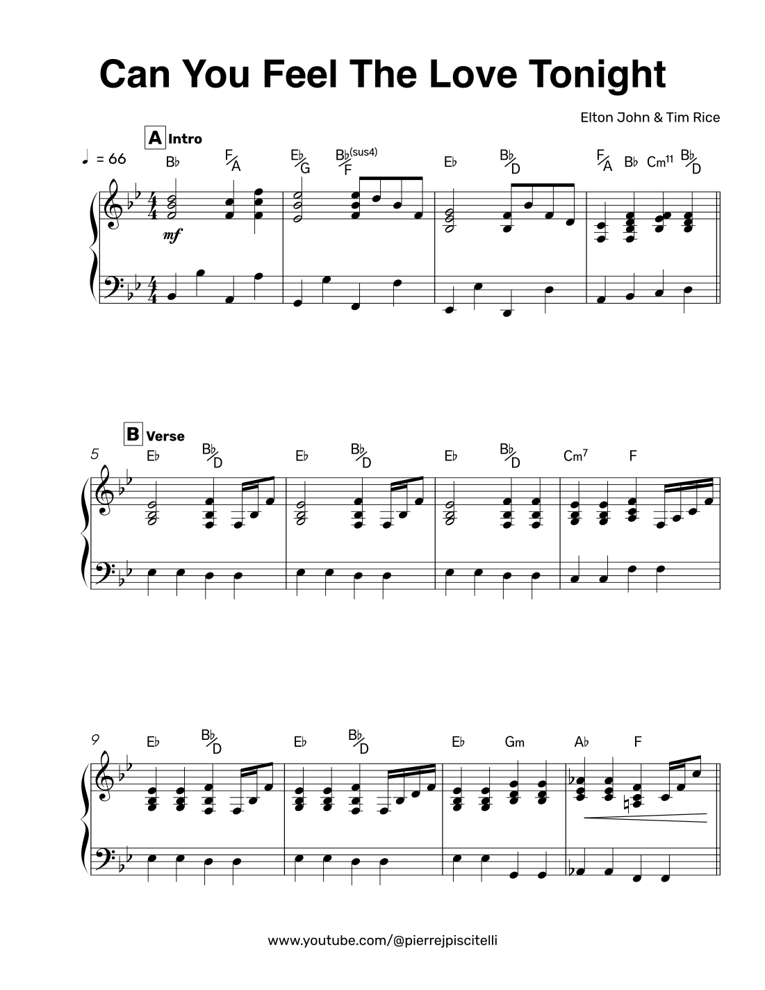 Can You Feel The Love Tonight (arr. Pierre Piscitelli) by Elton John ...