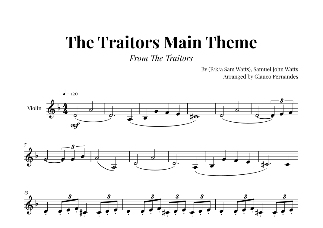 The Traitors Main Theme (arr. Glauco Fernandes) by (P/k/a Sam Watts ...