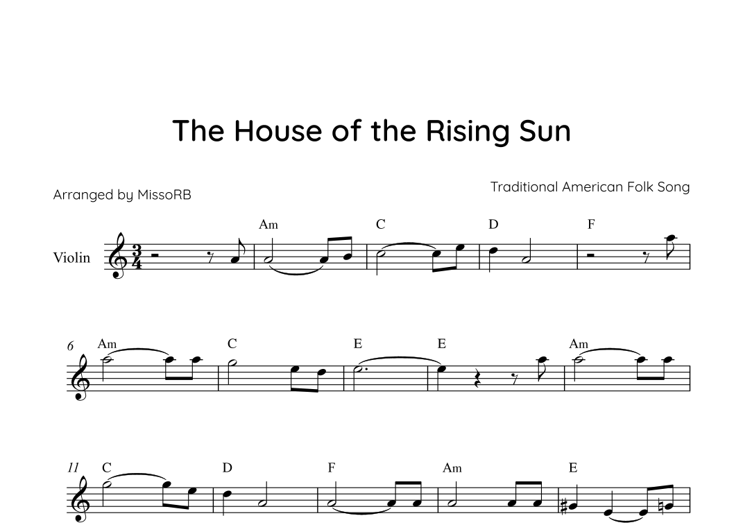 The House of the Rising Sun - Trombone in Am With Chords - Easy (arr ...