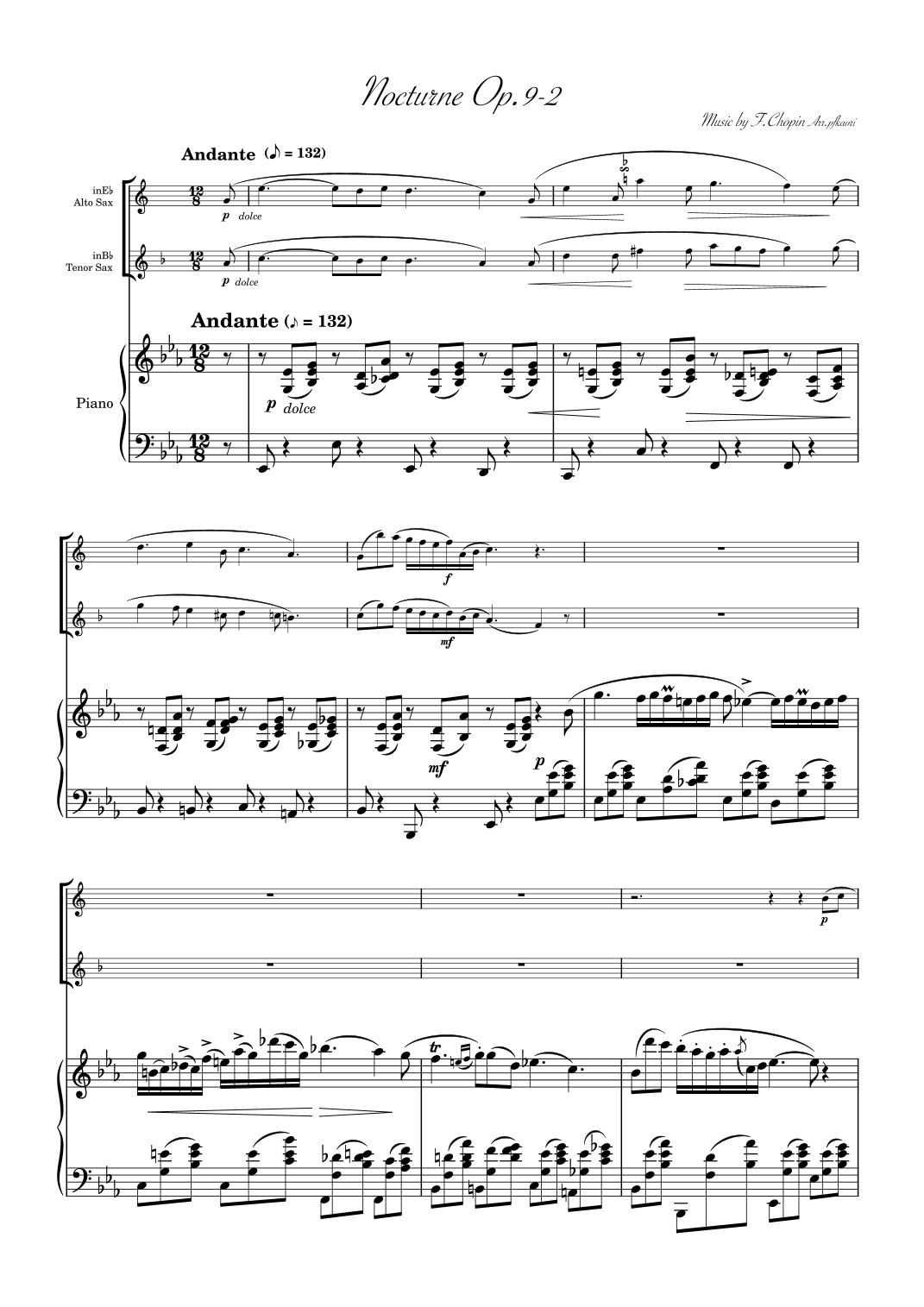 "Nocturne op.9-2" Piano Trio / Alto Sax & Tenor Sax (arr. pfkaori ...