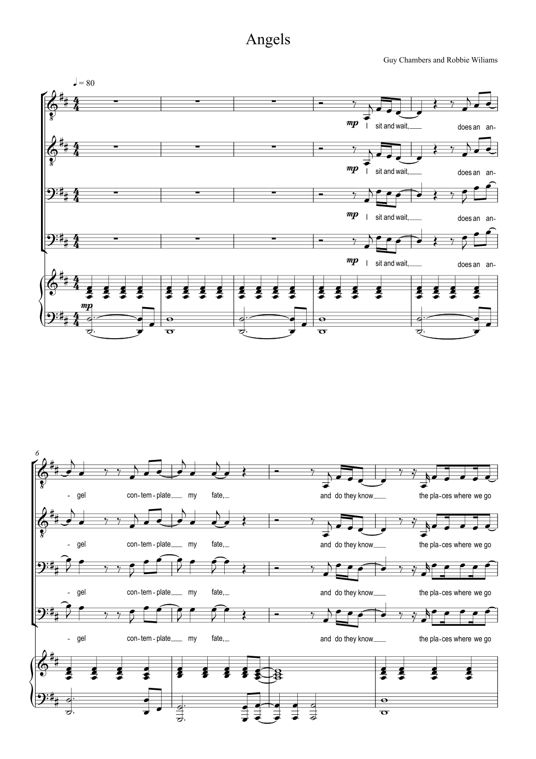 Angels (arr. Roger Pinsent) by Robbie Williams Sheet Music for TTBB ...