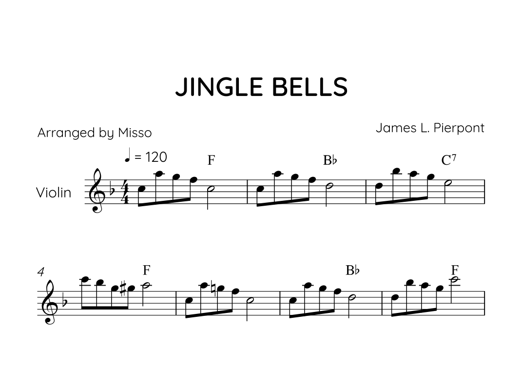 Jingle Bells - Violin in F Major - Easy With Chords (arr. MissoRB) by ...