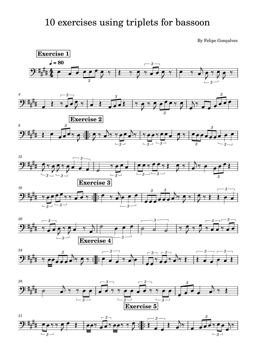 10 exercises using triplets for bassoon in the key of E major / C# ...