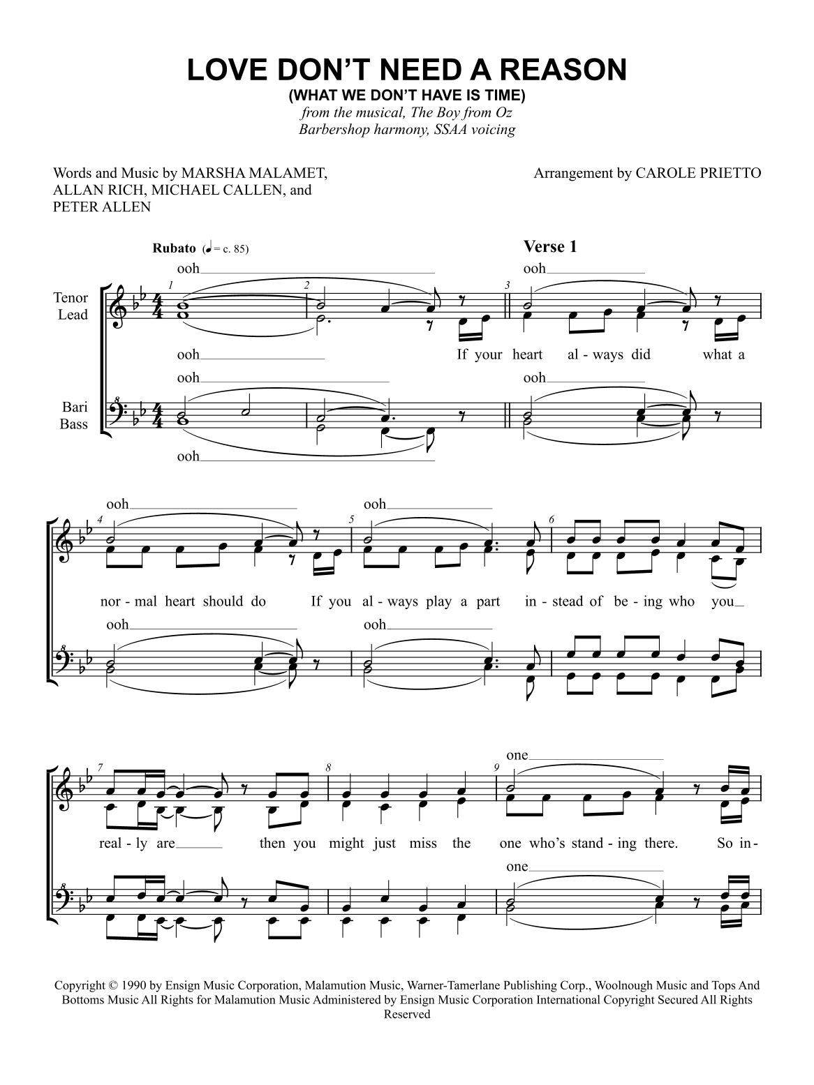 Love Don't Need A Reason (arr. CAROLE PRIETTO) by Allan Rich Sheet ...