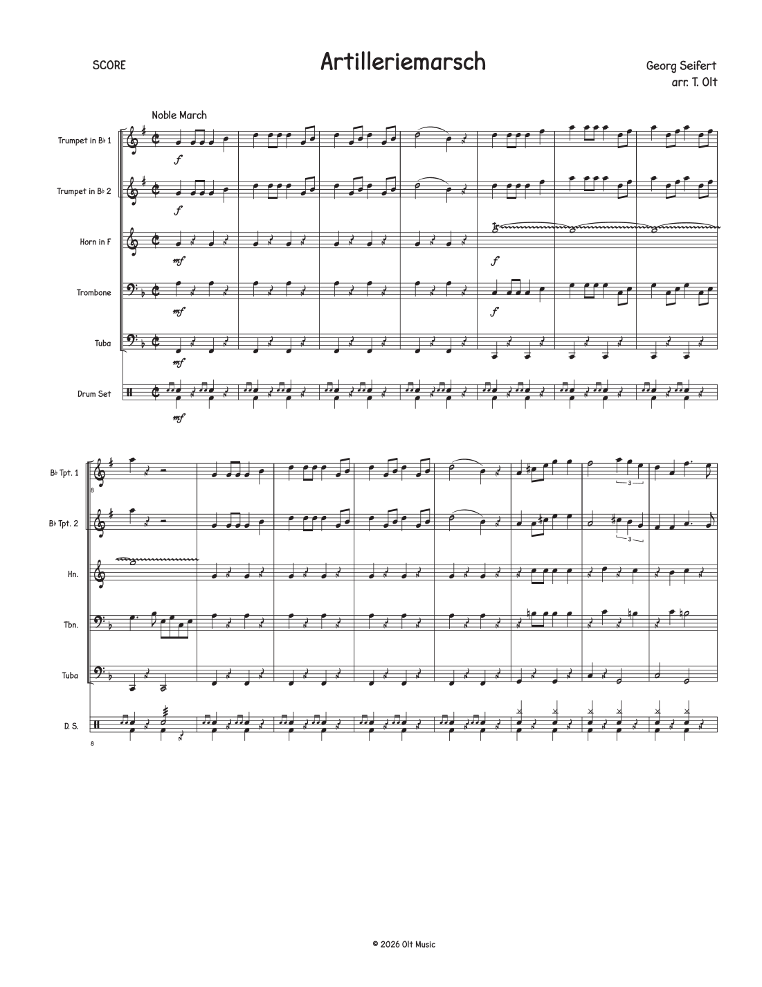 Artilleriemarsch (arr. Tim Olt) by Georg Seifert Sheet Music for Brass ...
