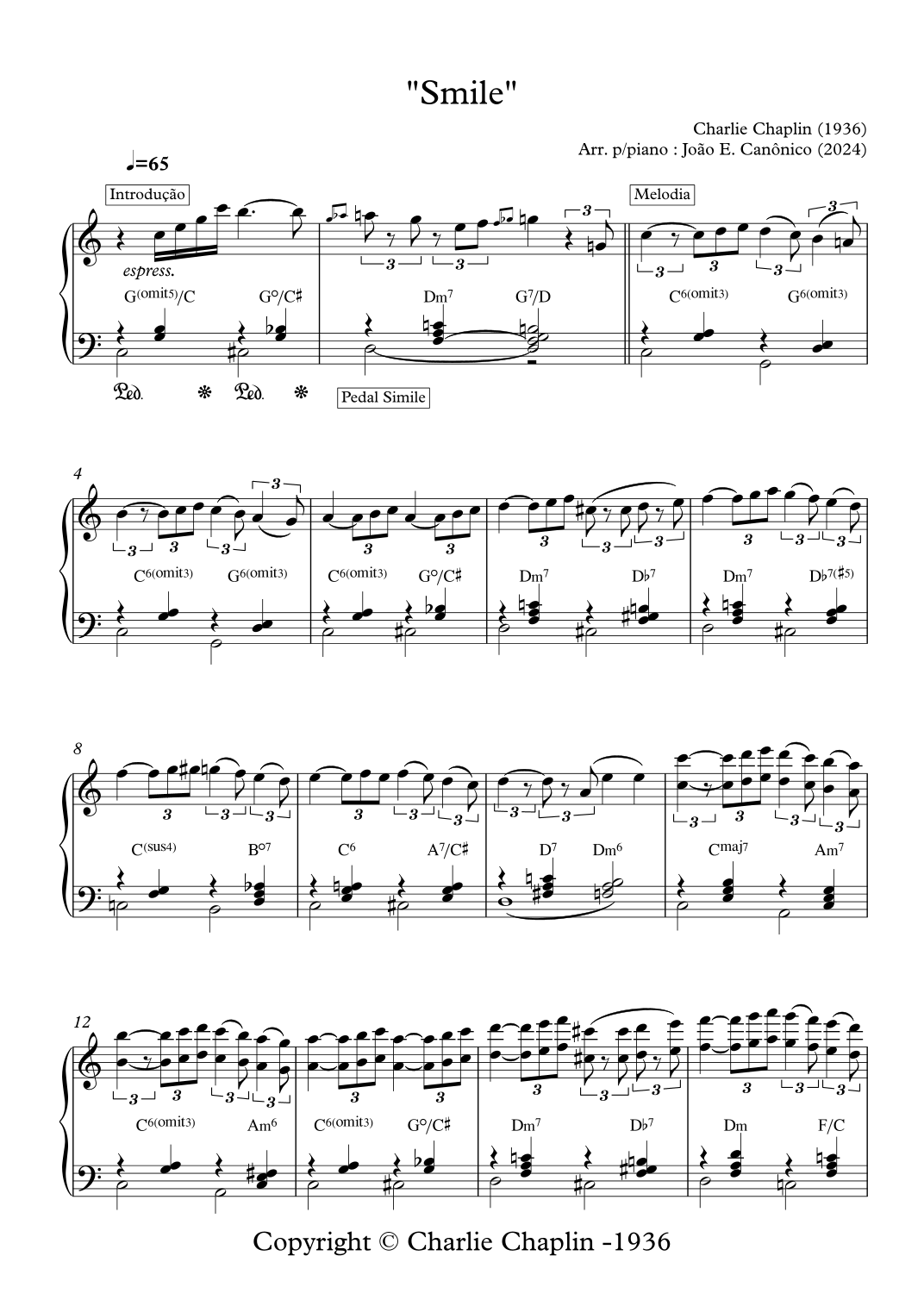 Smile Sheet Music | João Eduardo Canônico | Instrumental Solo