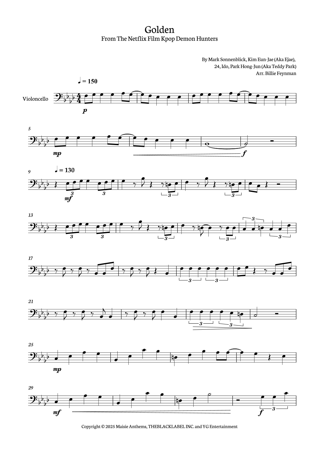 Golden (arr. Billie Feynman) by Huntr/X (Ejae, Audrey Nuna And Rei Ami ...