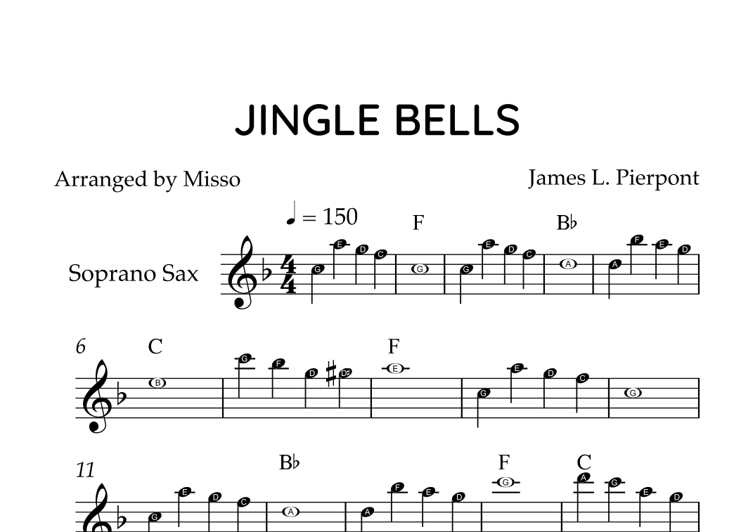 Jingle Bells - Soprano Sax in Eb Major - Beginner With Letter Names ...