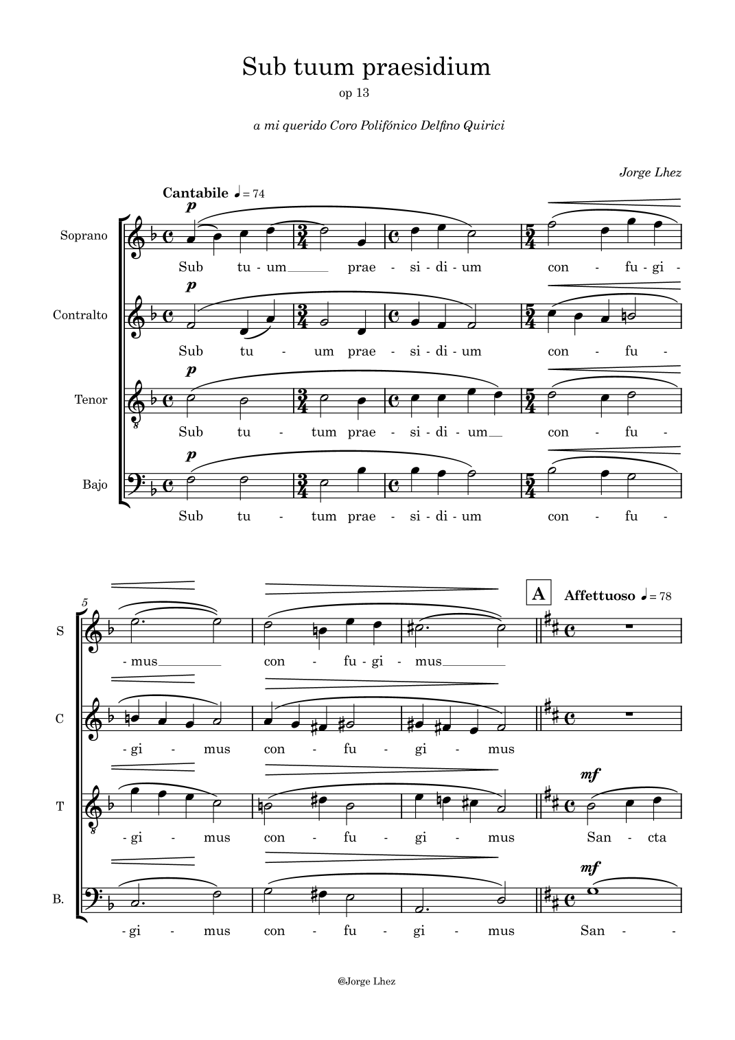 Sub tuum praesidium por Jorge Lhez Partituras para SATB Coro en Sheet ...