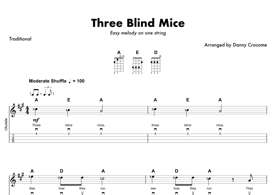 Three Blind Mice (one string melody) by Traditional Sheet Music for ...