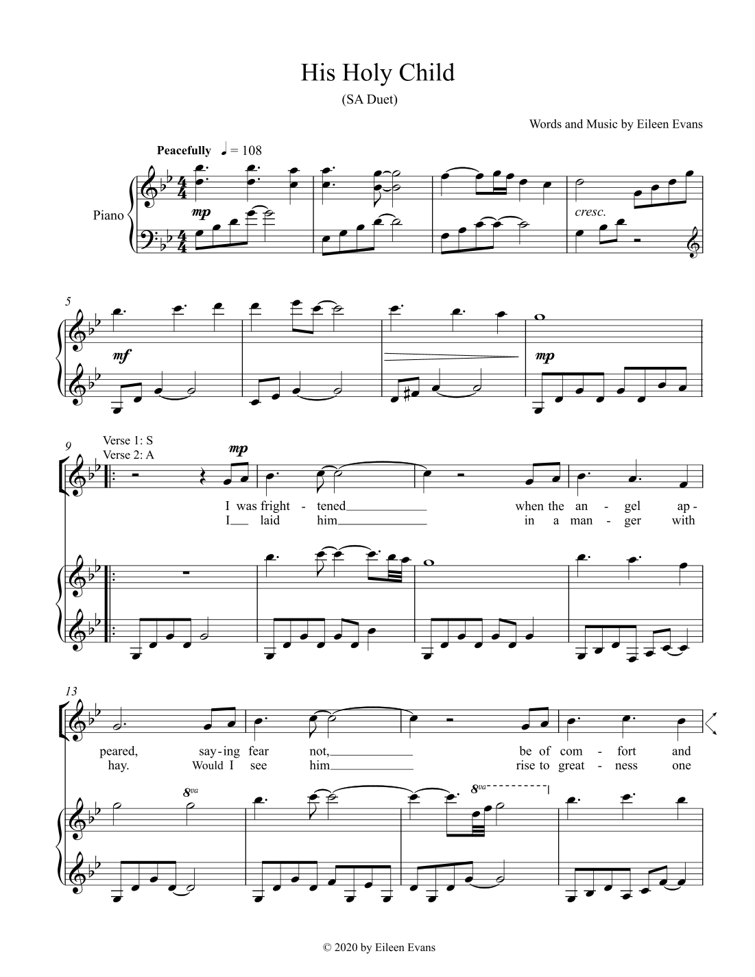 His Holy Child by Eileen Evans Sheet Music for Piano & Vocal at Sheet ...