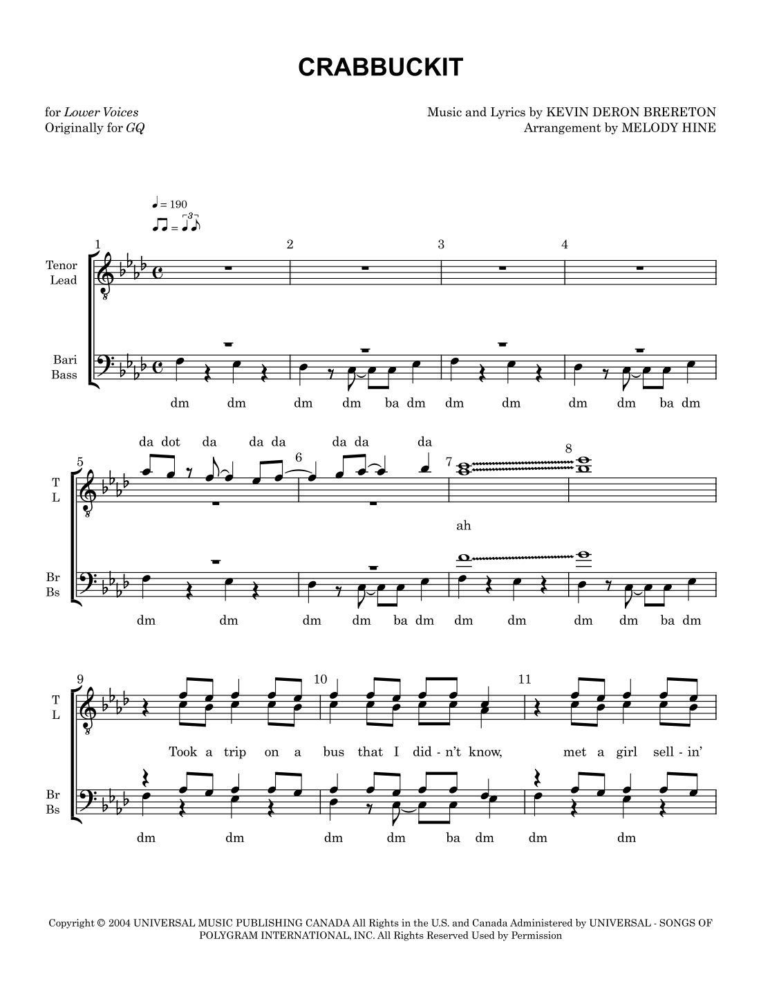 Crabbuckit (arr. Melody Hine) by K-Os Sheet Music for TTBB Choir at ...