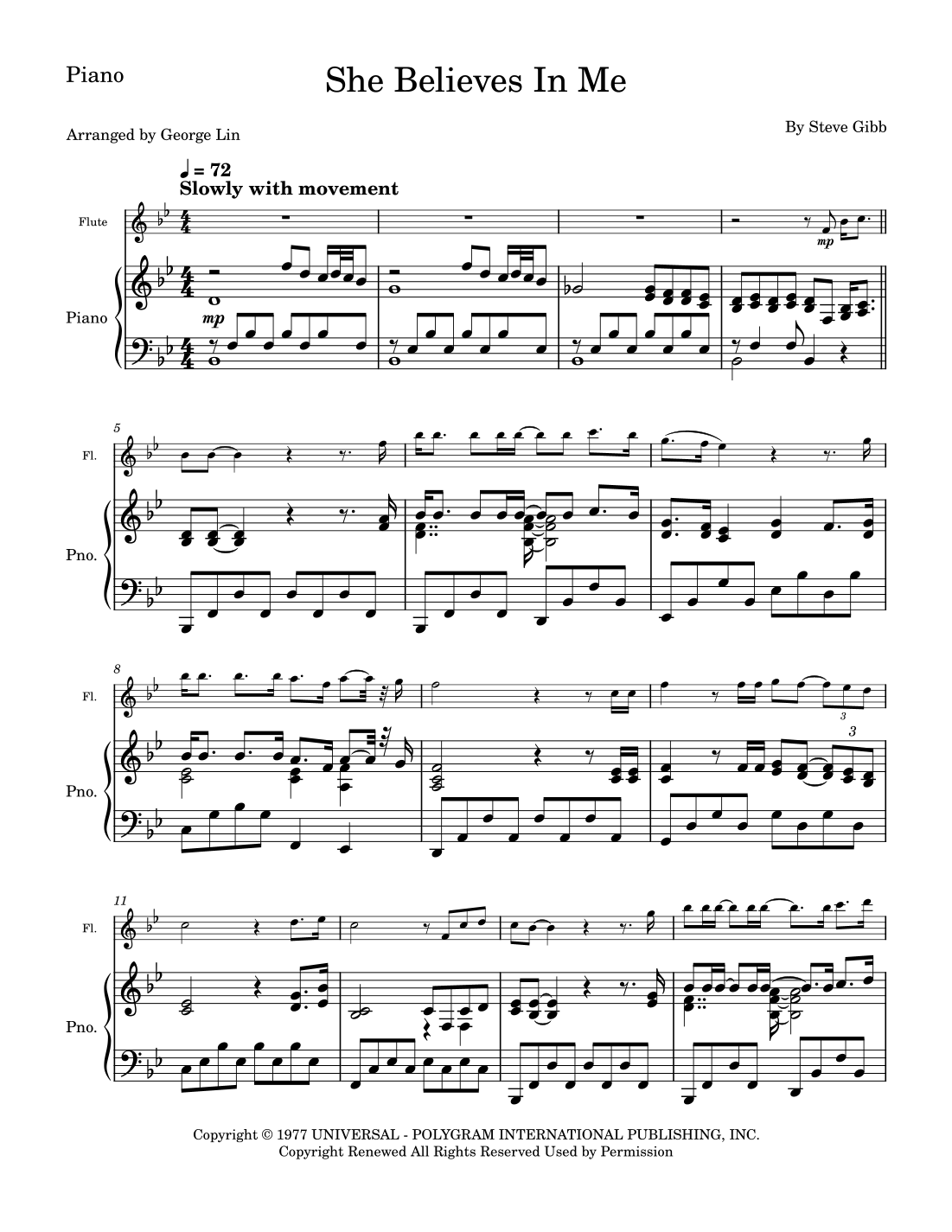 She Believes In Me (arr. George Lin by Kenny Rogers Sheet Music for ...