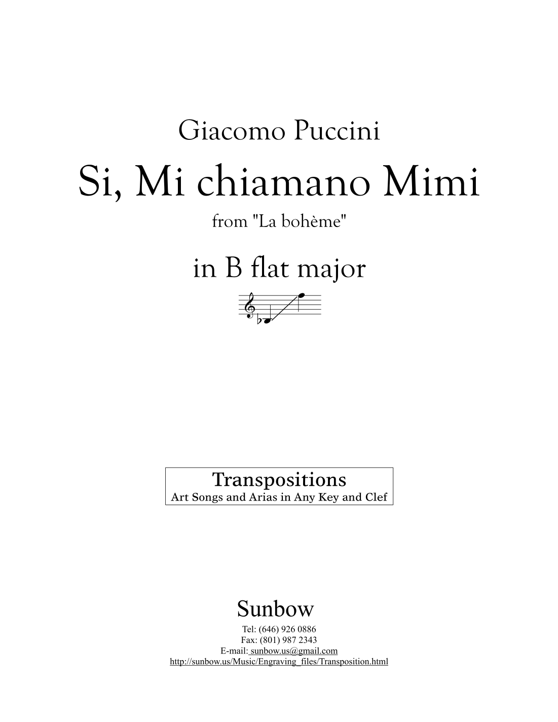 Puccini: Si, Mi chiamano Mimi (Transposed to B flat Major) (arr. Sunbow ...