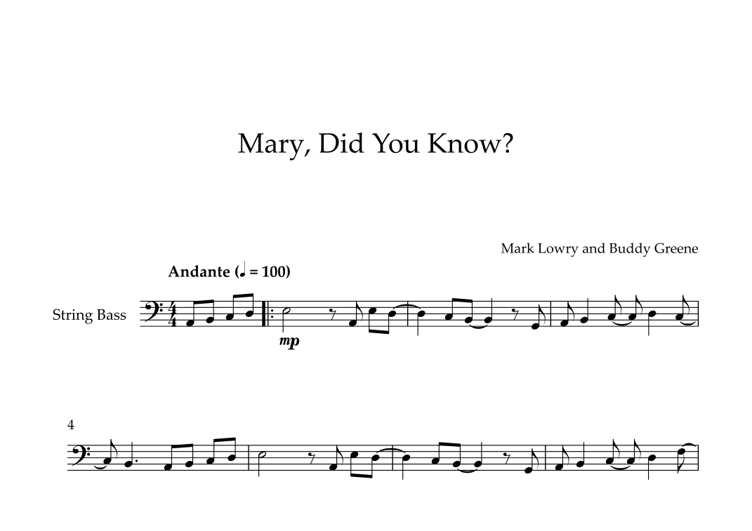 Mary, Did You Know? (arr. D. M. Scores) by Kathy Mattea Sheet Music for String Bass Solo at ...