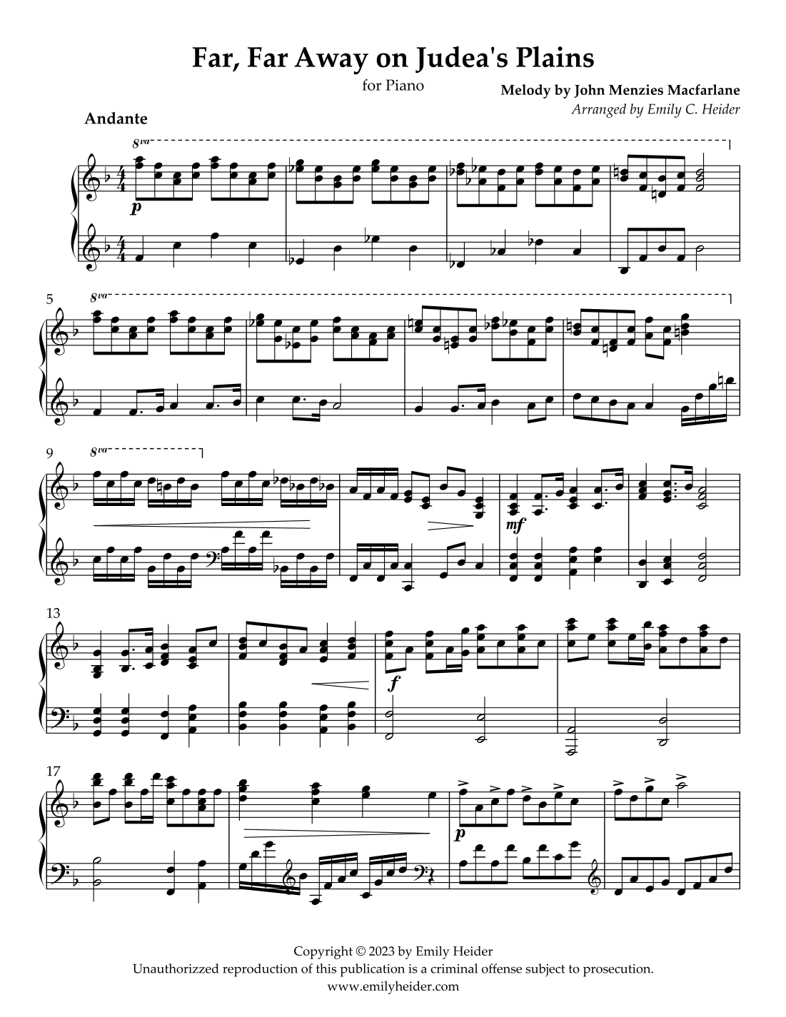 Far, Far Away on Judea's Plains (arr. Emily Heider) by John Menzies ...