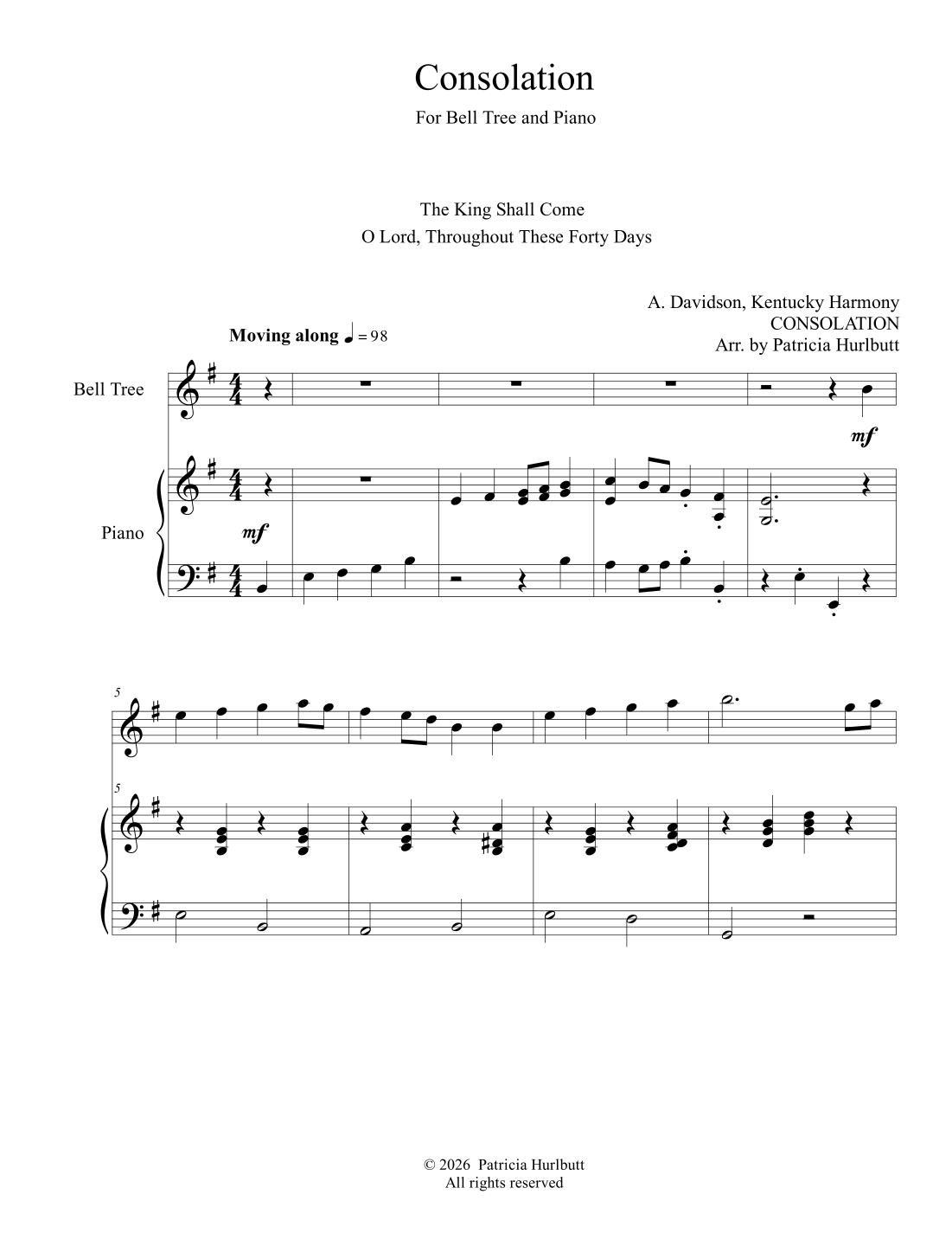 Consolation for Bell Tree (arr. Patricia Hurlbutt) by A. Davidson Sheet ...