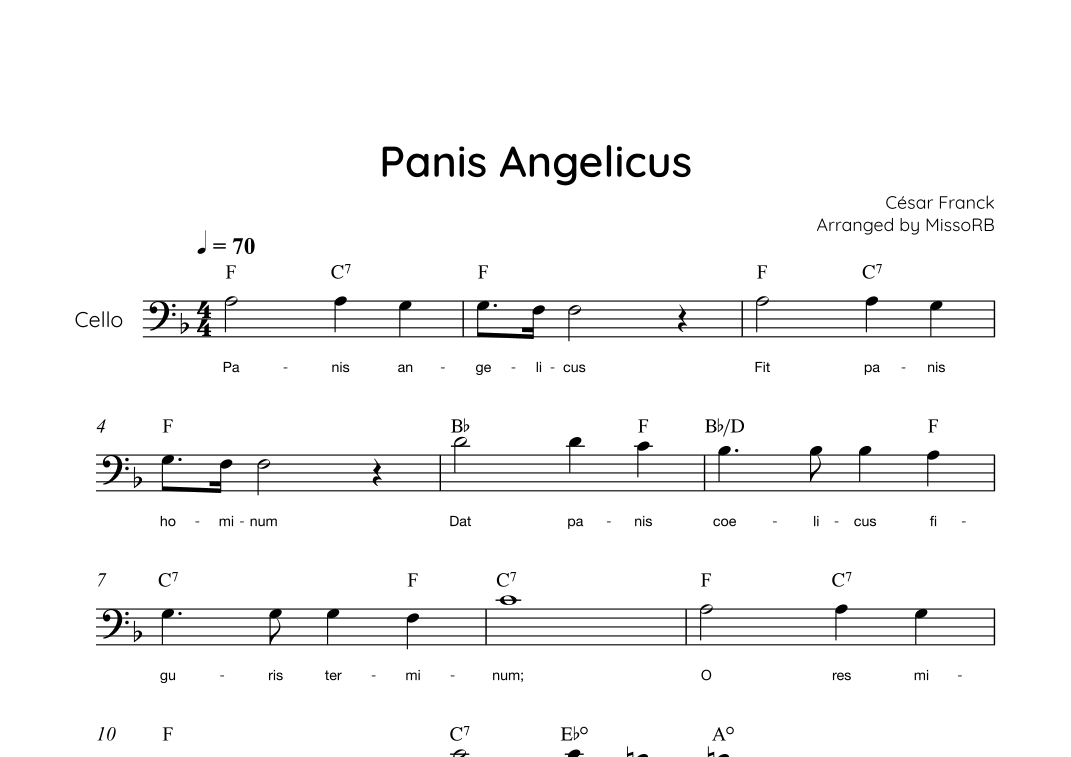 Panis Angelicus - Cello in F Lead Sheet With Lyric & Chords - Easy (arr ...