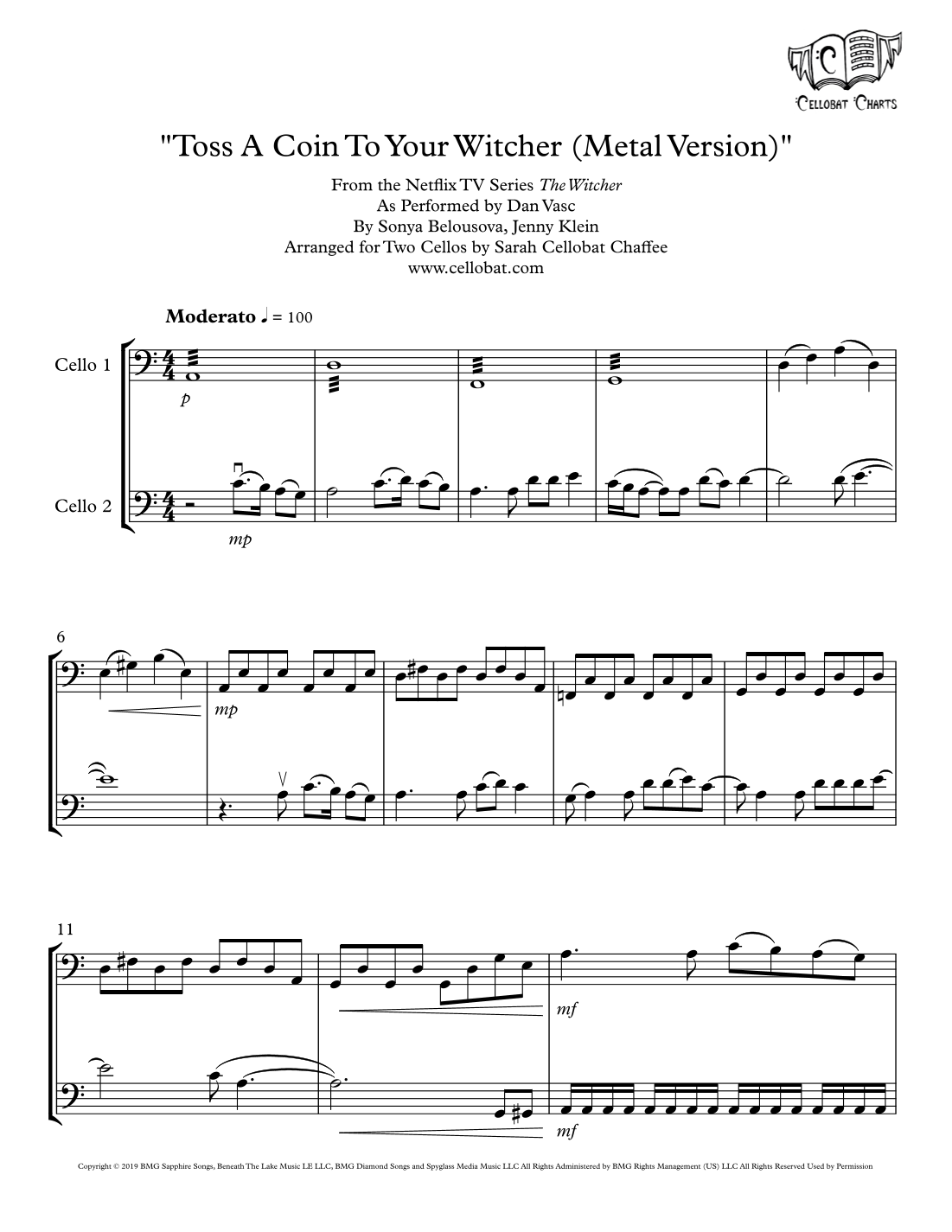 Toss A Coin To Your Witcher (arr. Sarah Cellobat Chaffee) by Sonya ...