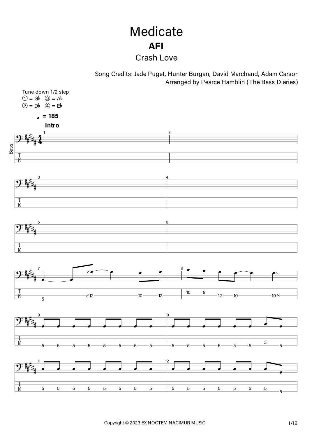 Medicate (arr. The Bass Diaries) by Afi Sheet Music for Bass Guitar Tab ...
