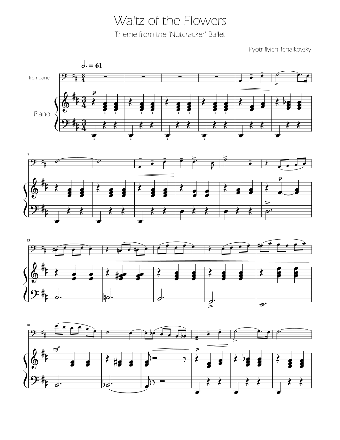Waltz of the Flowers - The Nutcracker - Trombone Solo w/Piano (arr ...