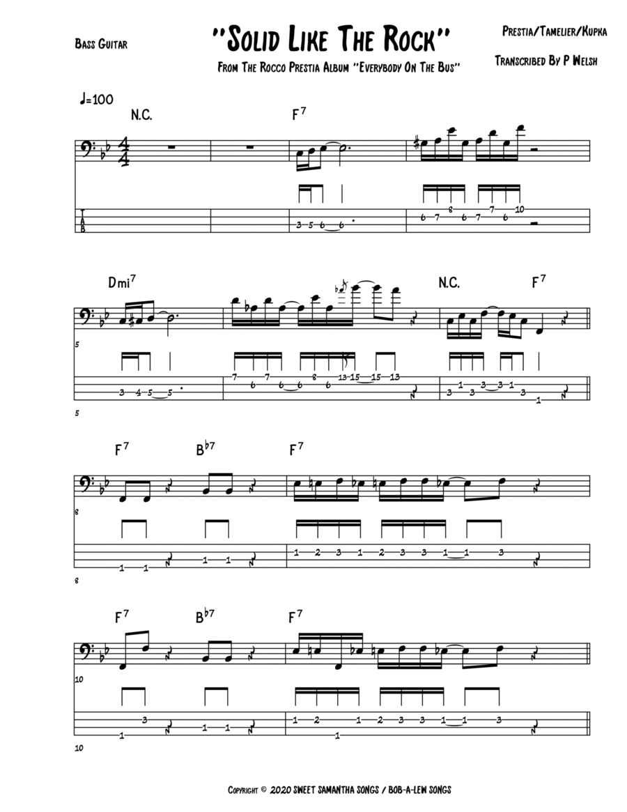 Solid Like The Rock Sheet Music | Jeff Michael Tamelier | Bass Guitar Tab