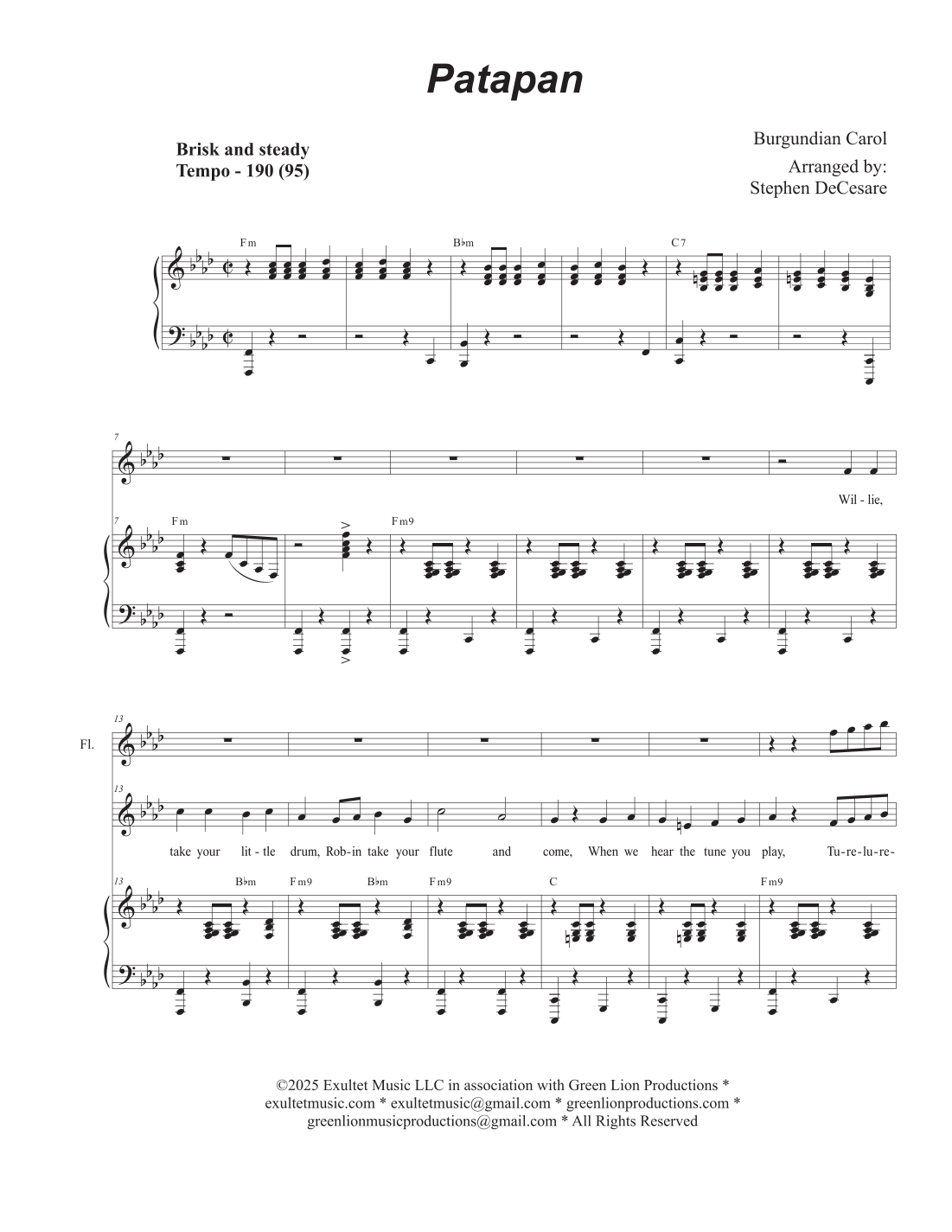 Patapan (Vocal solo) (arr. Stephen DeCesare) by Stephen DeCesare Sheet ...